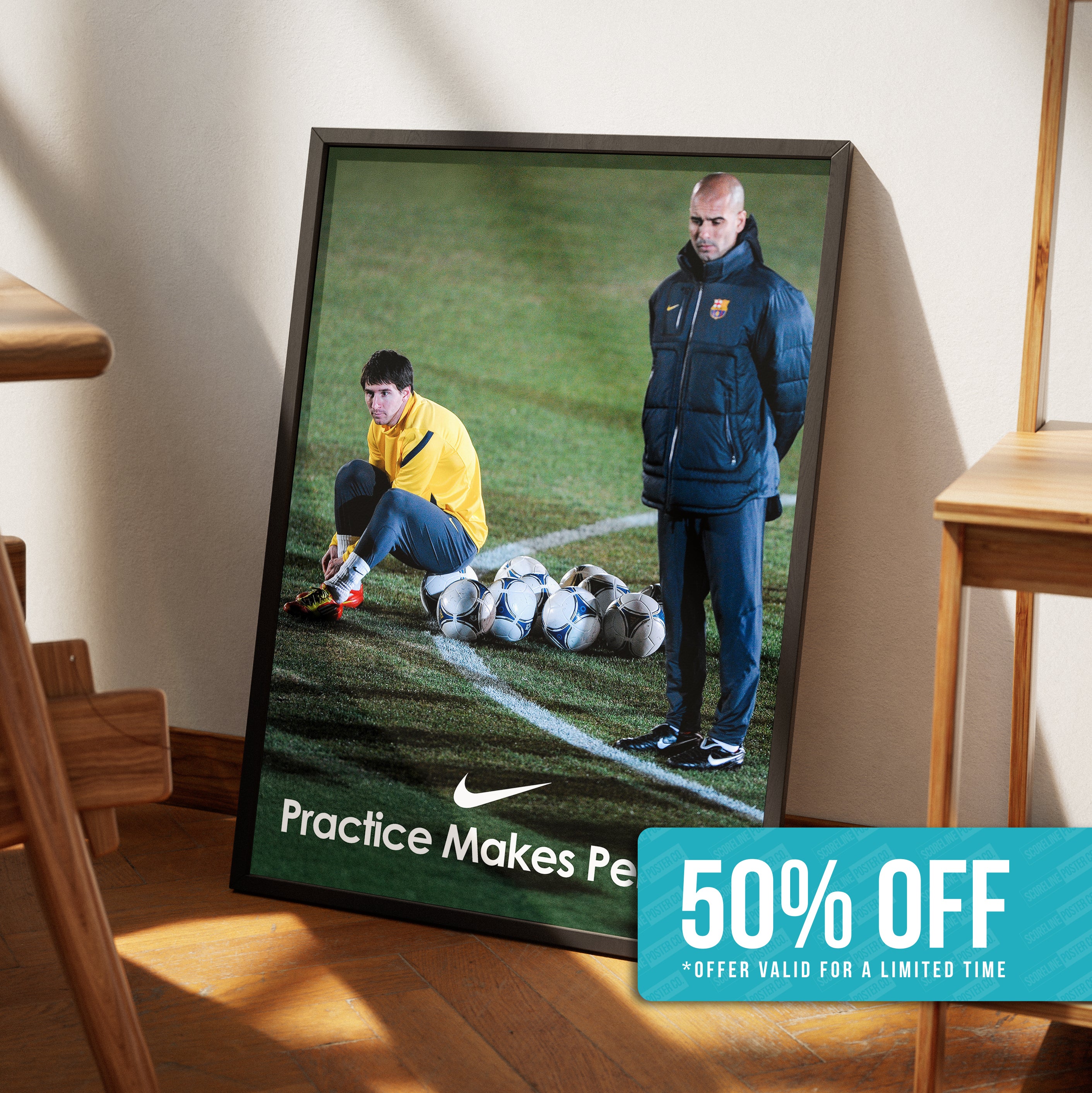 Messi & Guardiola 'Practice Makes Perfect' Poster – ScorelinePosterCo