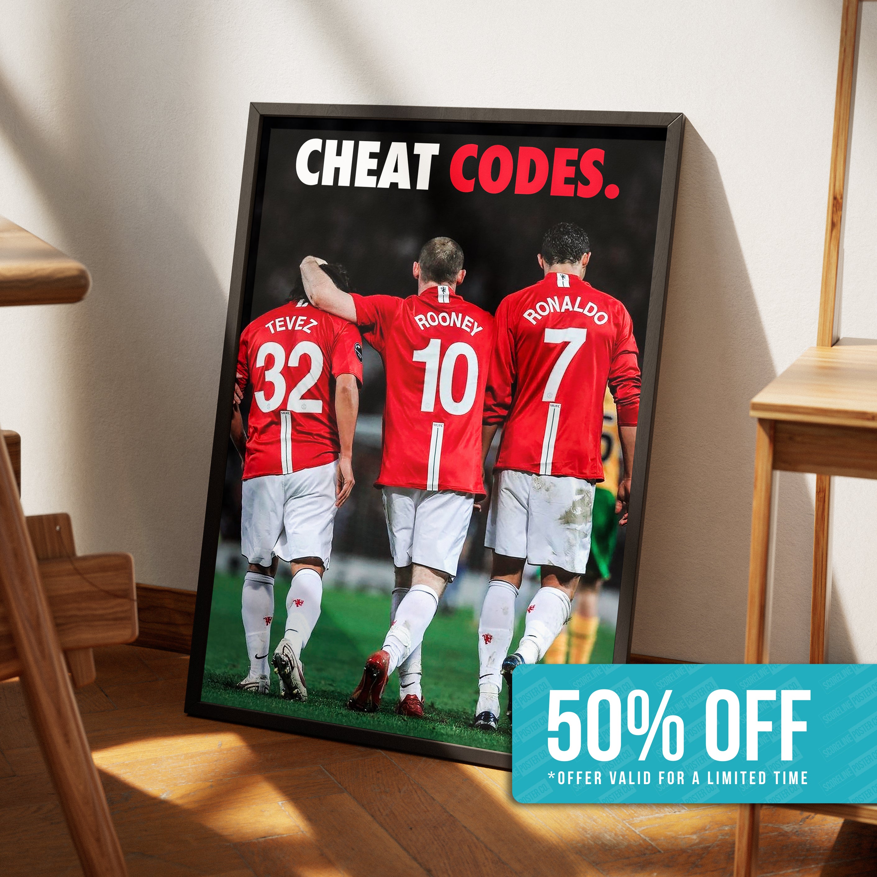 Tevez, Rooney & Ronaldo 'Cheat Codes' Poster – ScorelinePosterCo